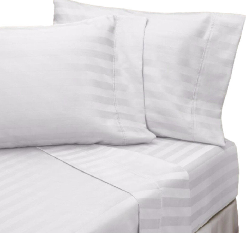 White Stripe Full 4-Piece Bed Sheet Set, King - Transitional - Sheet ...
