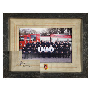 Fire department portrait with "scorched" frame and hand-wrapped fire ...