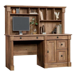 Pemberly Row Engineered Wood Computer Desk with Hutch in Vintage Oak ...