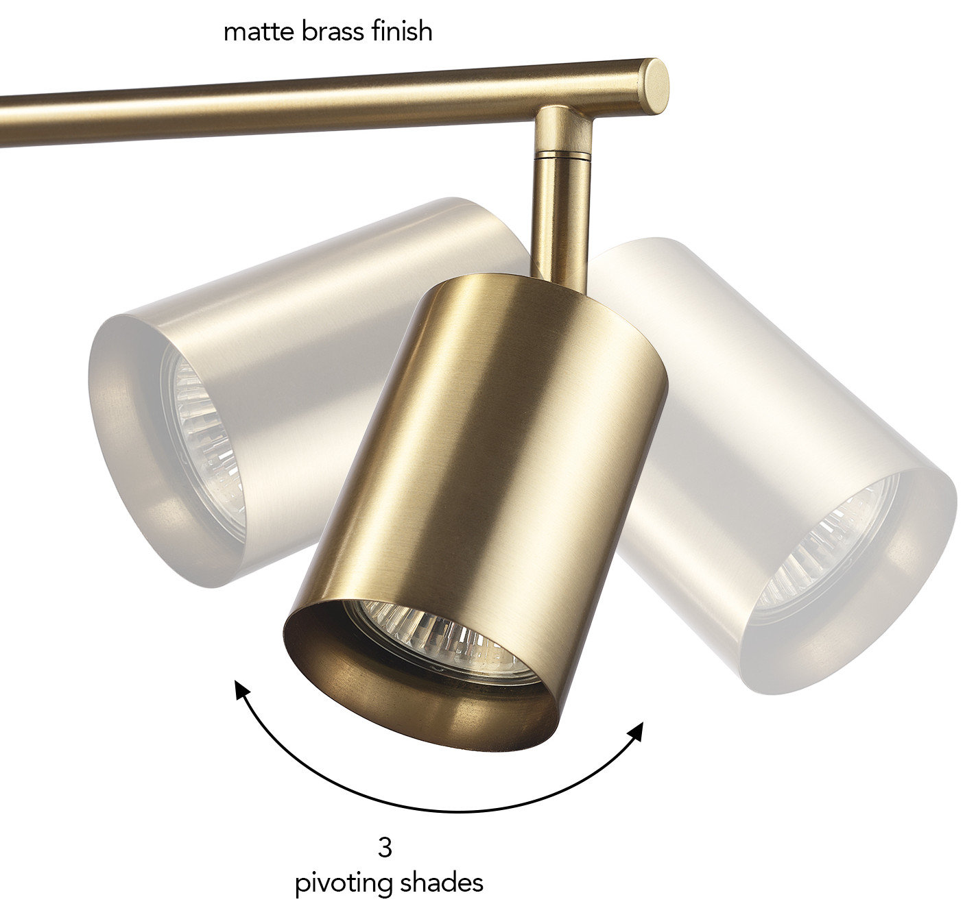 21" 3-Light Matte Brass Track Lighting with Pivoting Track Heads ...