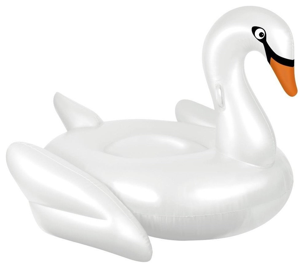 72.25" Pearlized White Inflatable Giant Swan Swimming Pool Ride-On ...