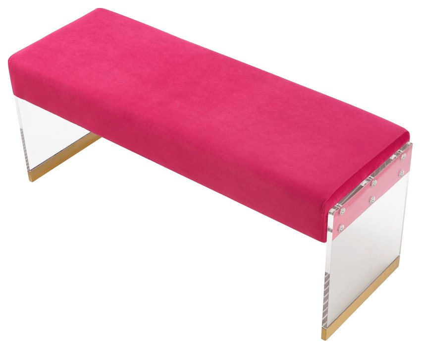 42" Fuchsia And Clear Upholstered Velvet Bench - Contemporary ...