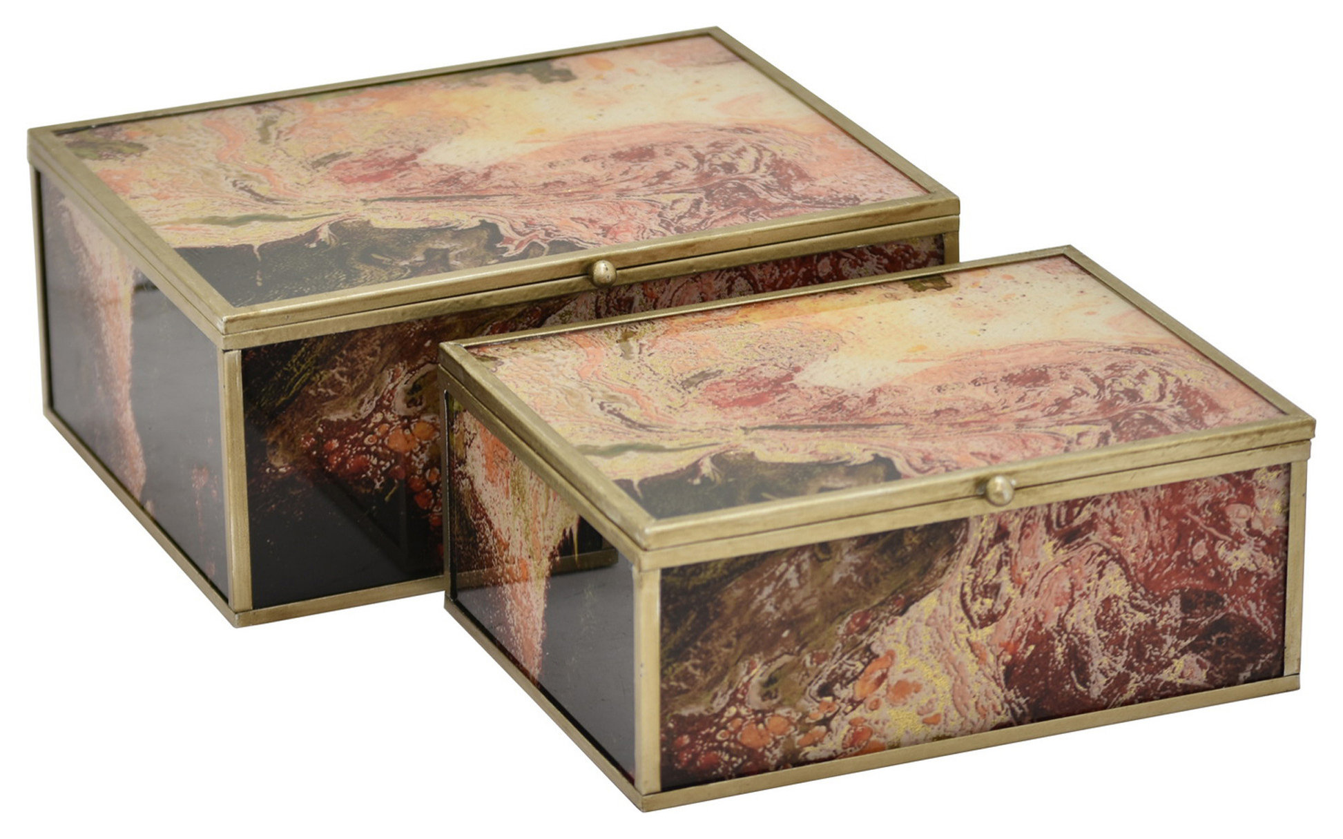 Plutus Brands Metal/Glass Box, Brown Metal Set Of 2 - Contemporary ...