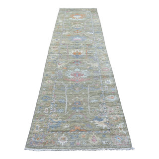 Afghan Angora Ushak Extra Soft Wool Hand Knotted Lime Green Runner Rug ...