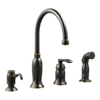 Madison Brass Kitchen Faucet w/ Side Sprayer & Soap Dispenser in Bronze ...