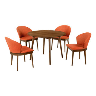 Arcadia and Juno 42" Round Orange and Walnut Wood 5 Piece Dining Set ...