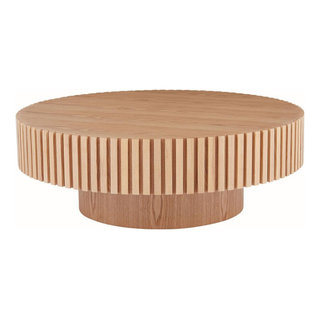 Modern Coffee Table, MDF Construction With Round Top & Fluted Accent ...