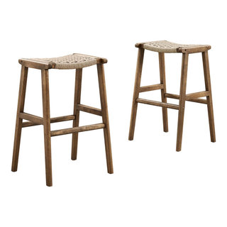 Saoirse Woven Rope Wood Bar Stool - Set of 2 - Walnut Natural - Beach ...