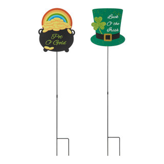 St. Patrick's Metal Yard Stake, 2-Piece Set - Modern - Outdoor Holiday ...