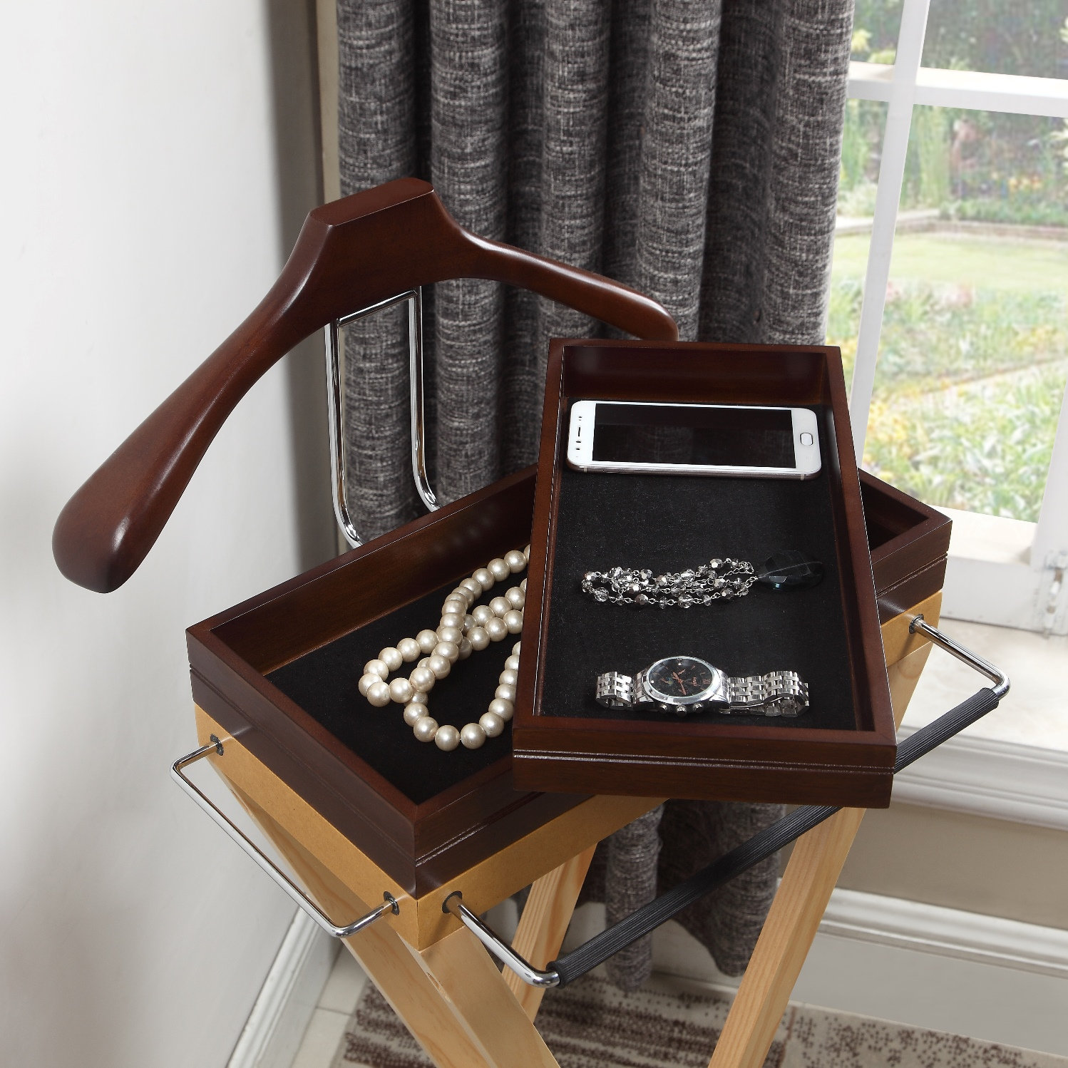 Laguna Valet, Medium Walnut Color for Tray and Hanger, Chrome Hardware ...