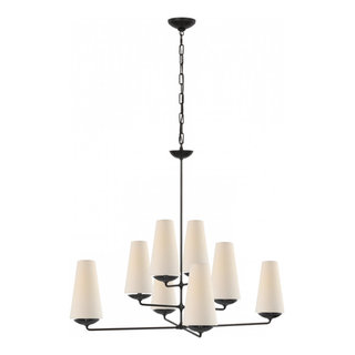 Fontaine Large Offset Chandelier, 8-Light, Aged Iron, Linen Shade, 39"W ...