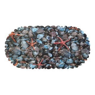 Pebbles and Sea Shell PVC Shower Mat, Blue, 14" x 27", Covers 2.8 sq ft ...