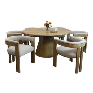 Jaden 7-Piece 60" Dining Set With 6 Trish Gray Boucle Arm Chairs ...