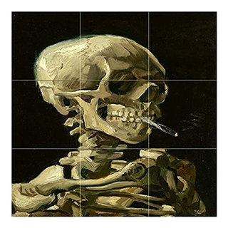 Tile Mural Skull of a Skeleton with Burning Backsplash, 8" Ceramic ...