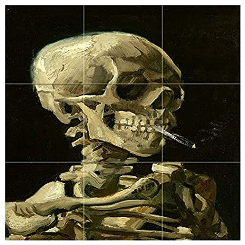 Tile Mural Skull of a Skeleton with Burning Backsplash, 8" Ceramic ...