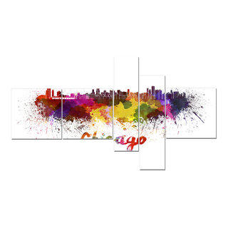 Chicago Skyline, Multipanel Large Cityscape Canvas Art Print, 5 Panels ...