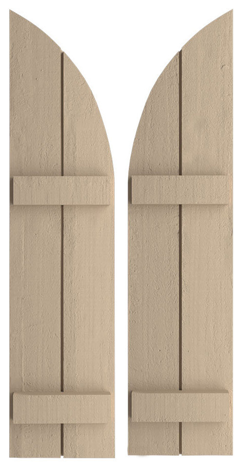 11"Wx24"H Hand Hewn Joined BnB Elliptical Top Faux Wood Shutters, 11"W ...