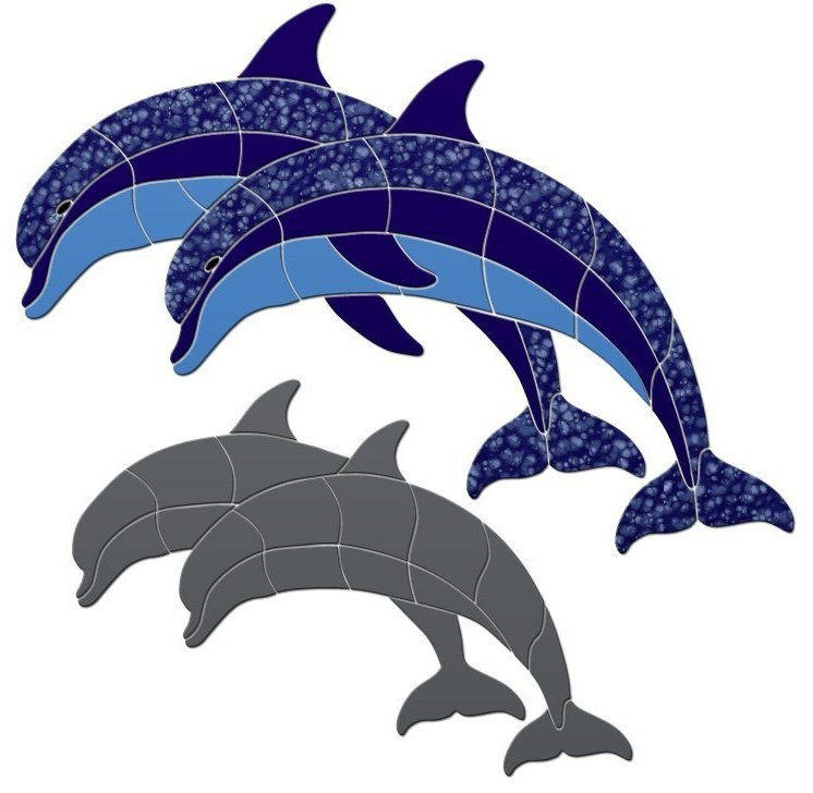 Crystal Double Dolphins Ceramic Swimming Pool Mosaic, 25"x18" with ...