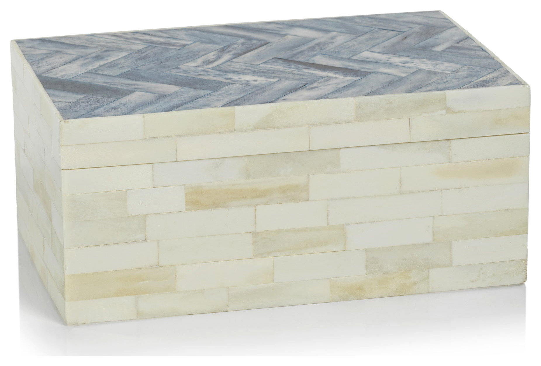 Mahar Bone Box With Blue Herringbone Pattern Lid, L- 9" X 6" X 4 ...