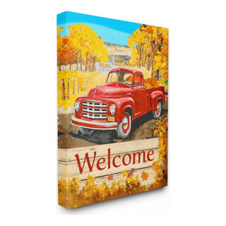 Welcome Red Truck Fall Autumn Landscape Design, 30"x40" - Farmhouse ...
