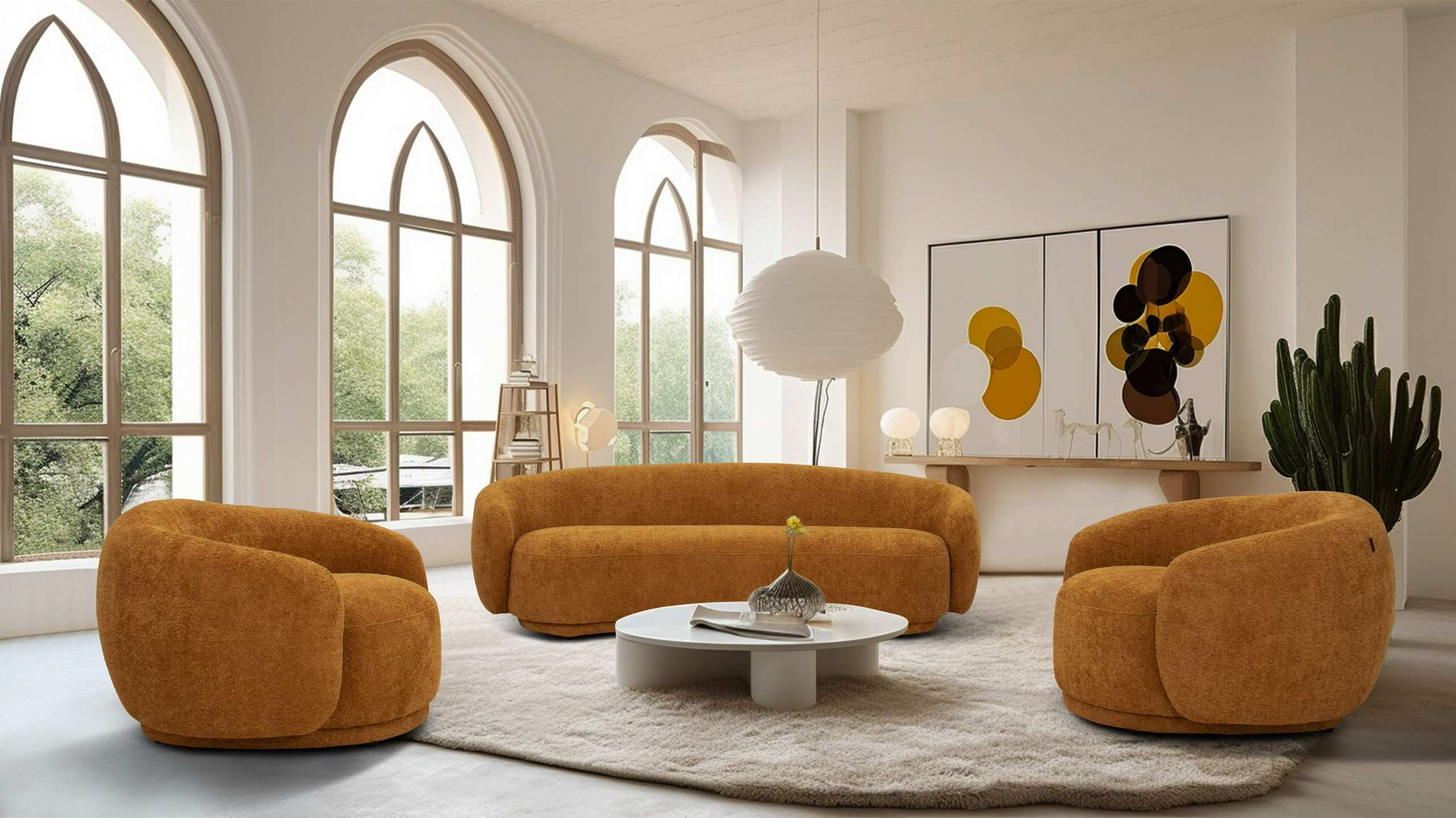 Divani Casa Andrew Modern Orange Fabric Sofa Set - Contemporary ...