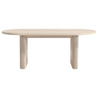 Japandi 63"-79" Oval Extendable Whitewash Dining Table Butterfly Leaf 6 ...