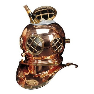 7.5" Polished Brass and Copper Mark V Dive Helmet Ice Bucket, 12 ...