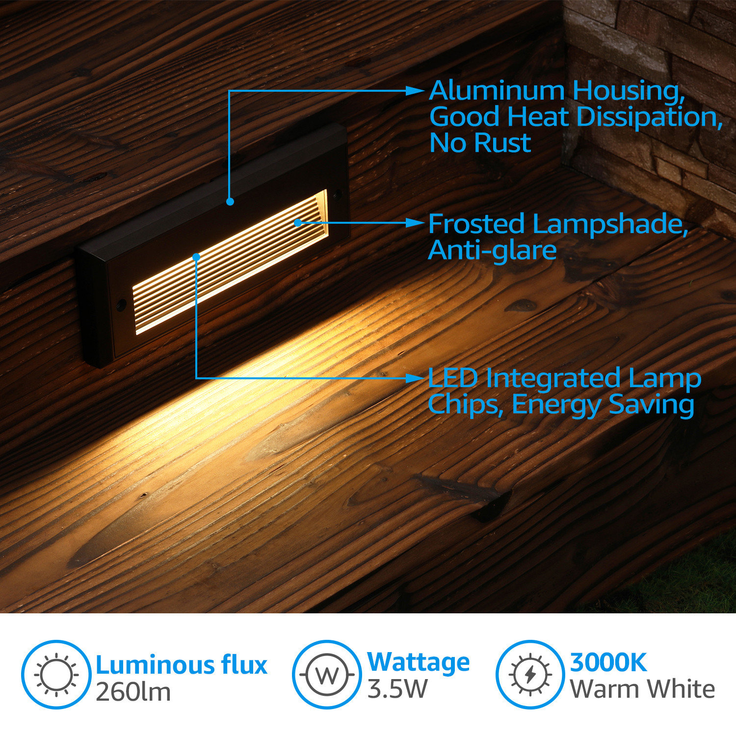 24-Pack Low Voltage LED Step Lights Outdoor, 12V 3.5W Landscape Stair ...