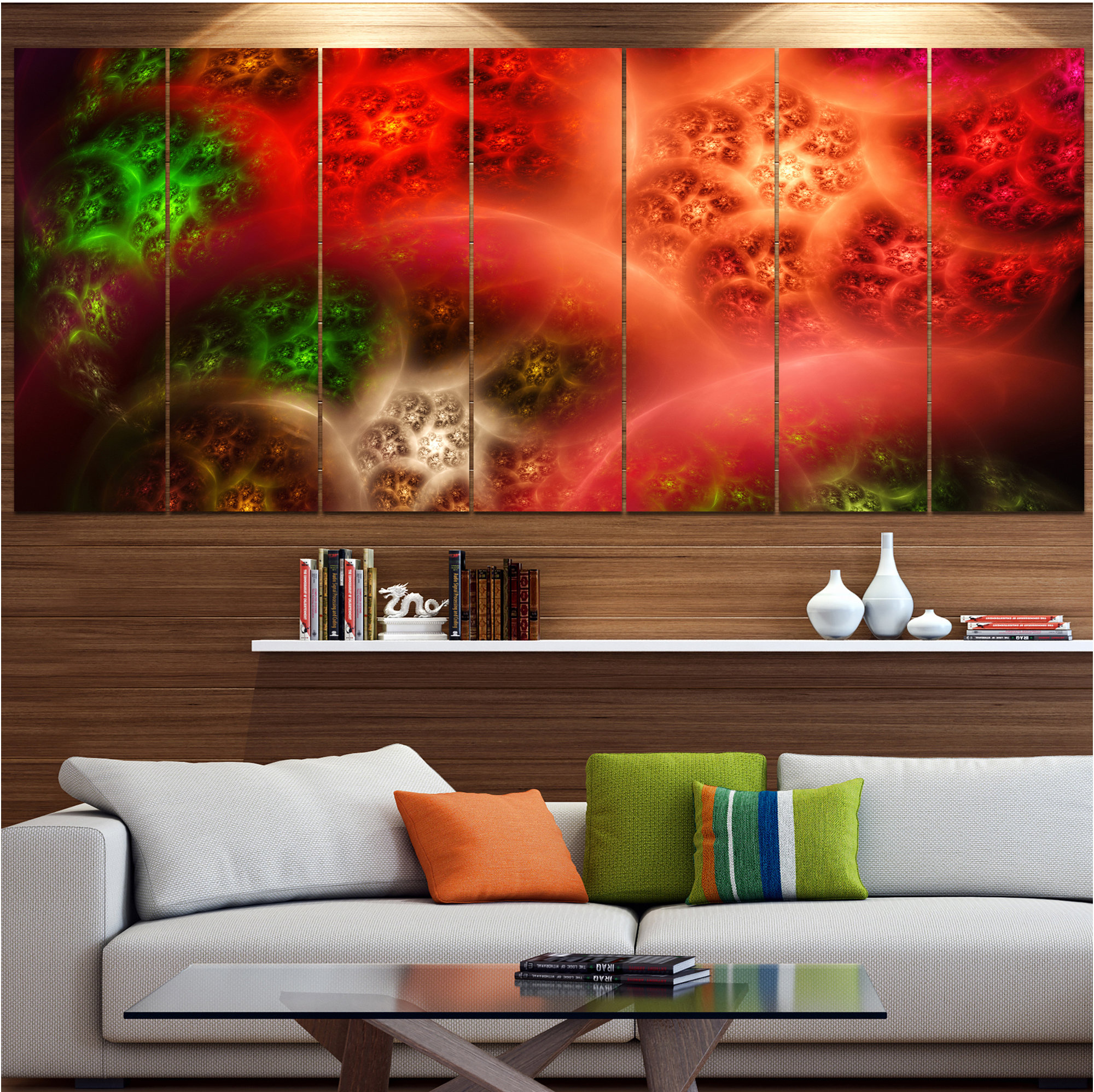 Red Magic Stormy Sky, Multipanel Abstract Canvas Art Print, 83"x32 ...