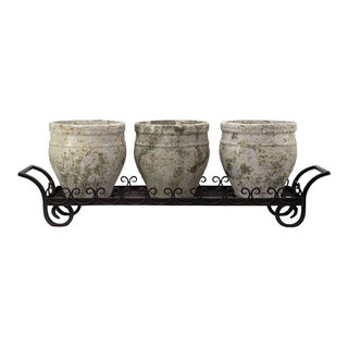 39" Triple Planter Rustic/Textured Taupe Finish Decor Planters ...