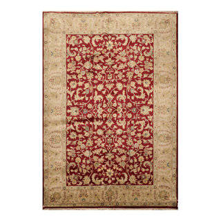 6'3''x9'2'' Hand Knotted Wool Agra Oriental Area Rug Wine Color ...