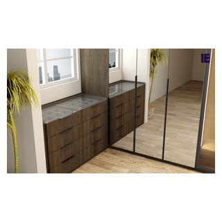 Linear glass wardrobe dark wood oak chest drawers supplied by Inspired ...