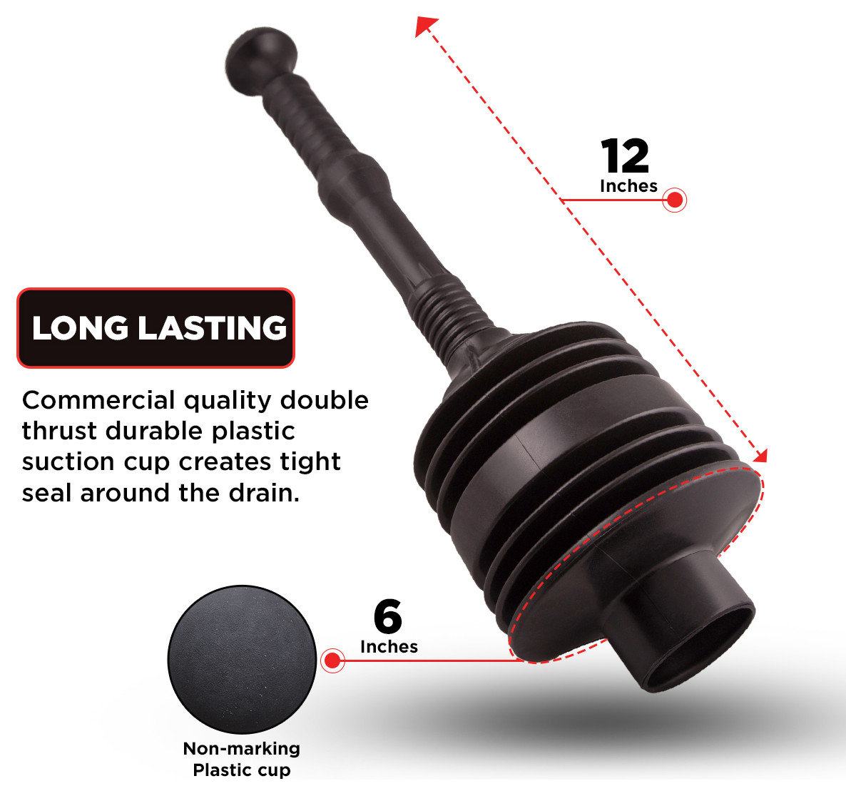 Accordion Toilet Plunger With Large Bellows for Extra Powerful Plunge ...