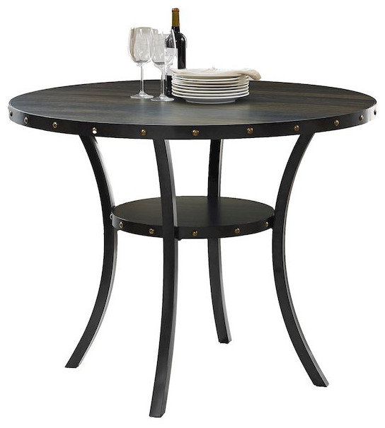 Biony Dining Collection Espresso Wood Counter Height Nailhead Round ...