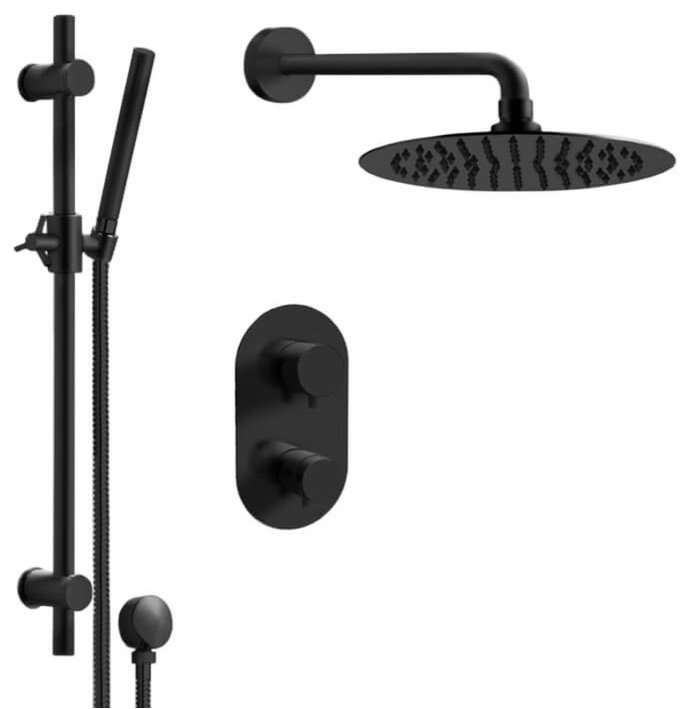 Matte Black Thermostatic Shower System with Rain Shower Head and Hand ...