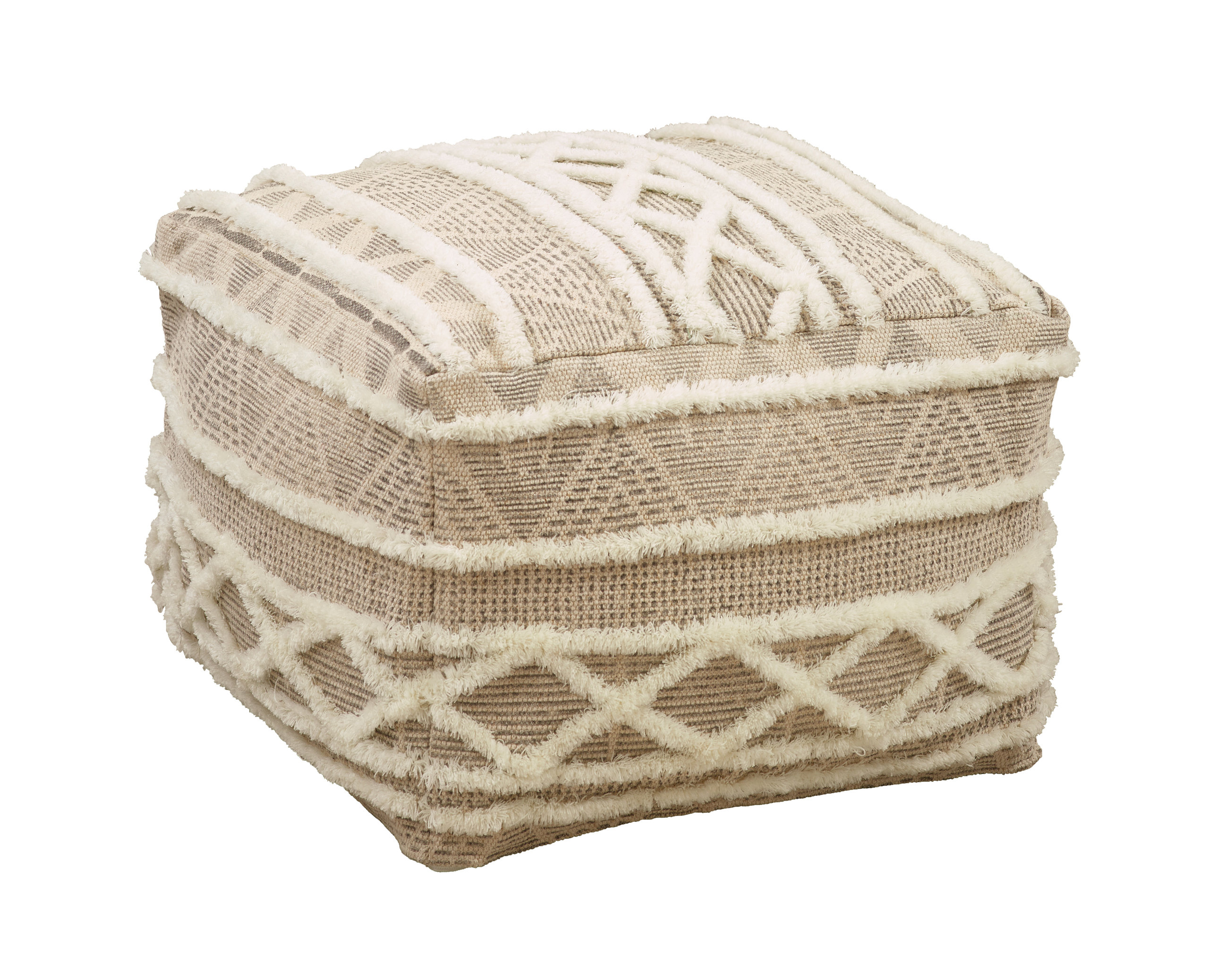 Embroidered Pouf With Printed Design, 20"x20"x14" - Scandinavian - Floor Pillows And Poufs - by ...