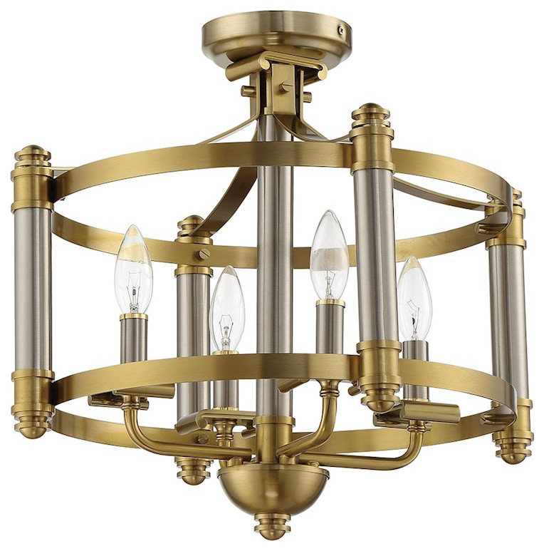 Craftmade Stanza 4 Light Semi Flush, Polished Nickel/Brass ...
