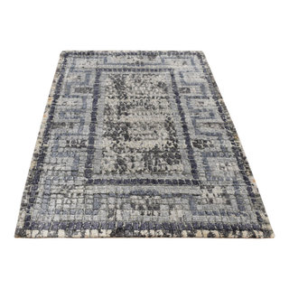 Cloud Gray Silken Roman Mosaic Design Hand Knotted Rug 2'3" x 3'2 ...