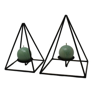Minimalist Iron Open Pyramid Candleholder 2-Piece Set, Pillar Triangle ...
