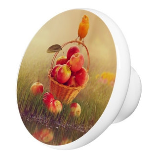 Apples In Basket Ceramic Cabinet Drawer Knob - Farmhouse - Cabinet And ...