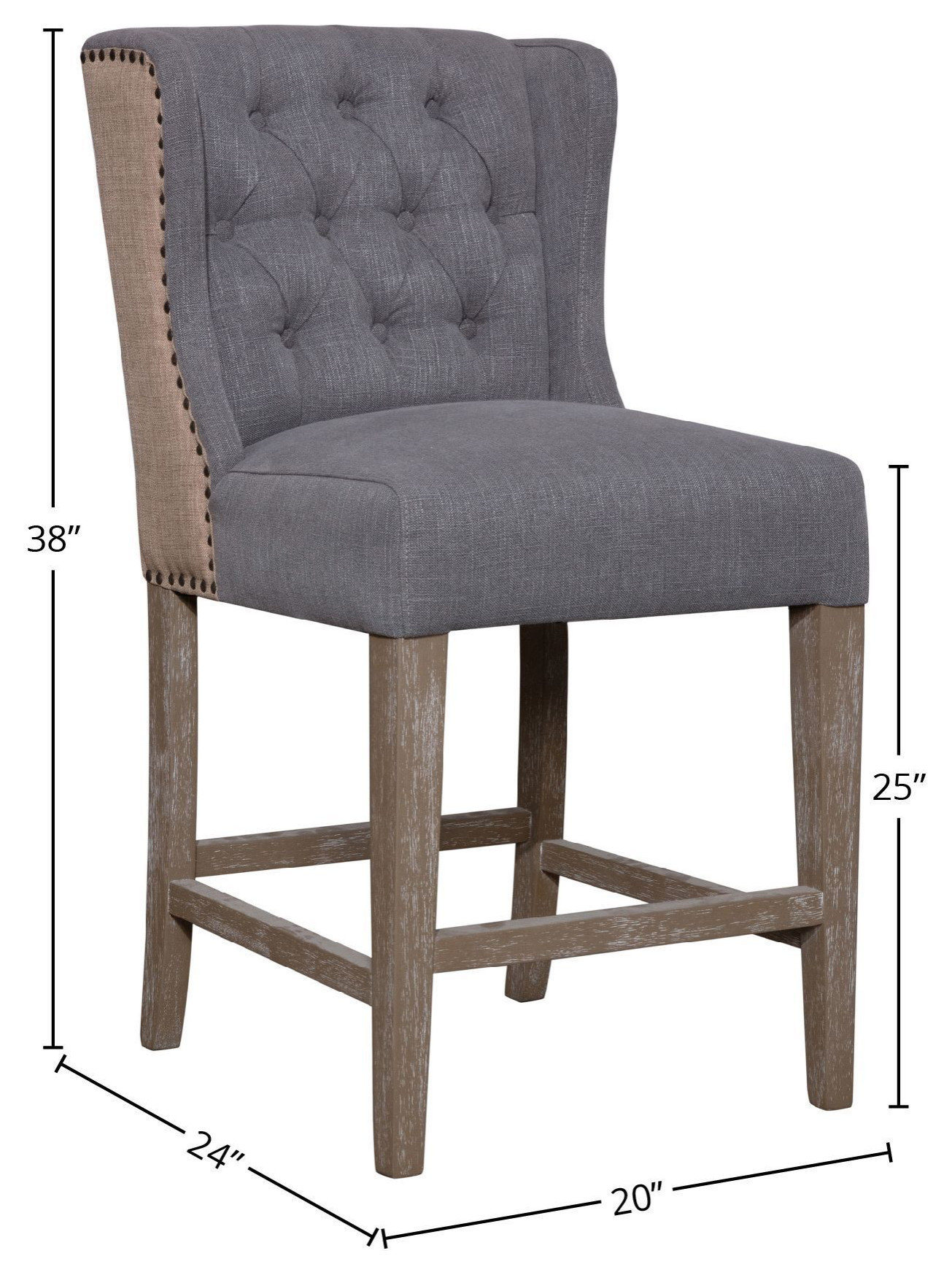 Abel Two-Toned Jute and Light Grey Performance Linen Wingback Counter ...