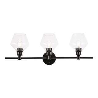Gene 3-Light Wall Sconce, Black And Clear Glass - Transitional ...