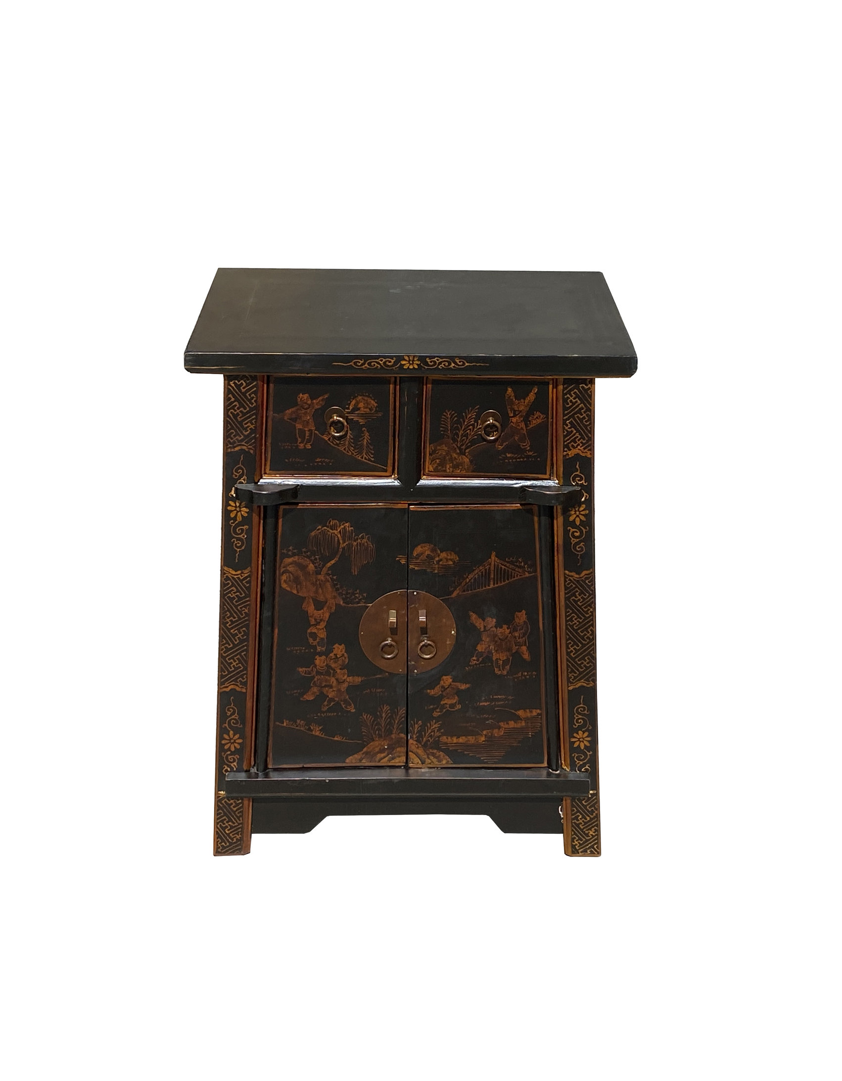 Chinese Rustic Black Copper Graphic End Table Nightstand Hcs7409 ...