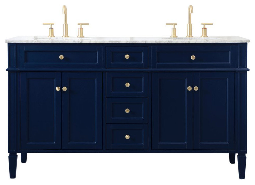 Elegant VF12560DBL 60"Double Bathroom Vanity, Blue - Transitional ...