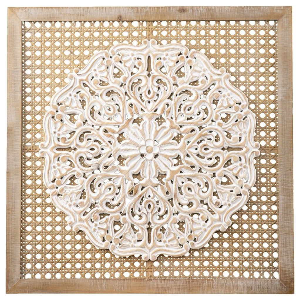 Maklaine Transitional Wall Decor Panel in Natural / Distressed White ...