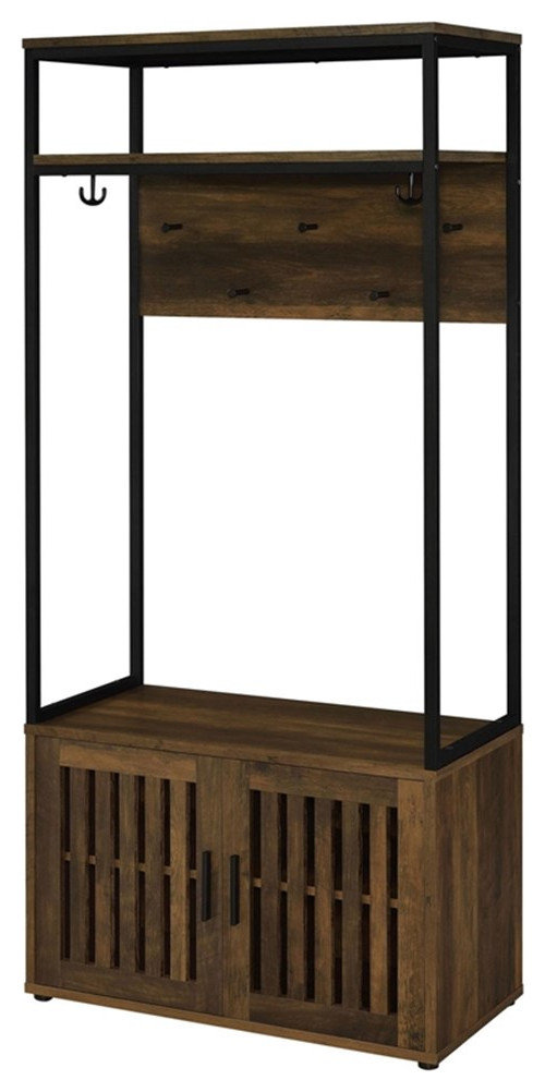 Pemberly Row 2-door Modern Engineered Wood Hall Tree in Dark Pine and ...