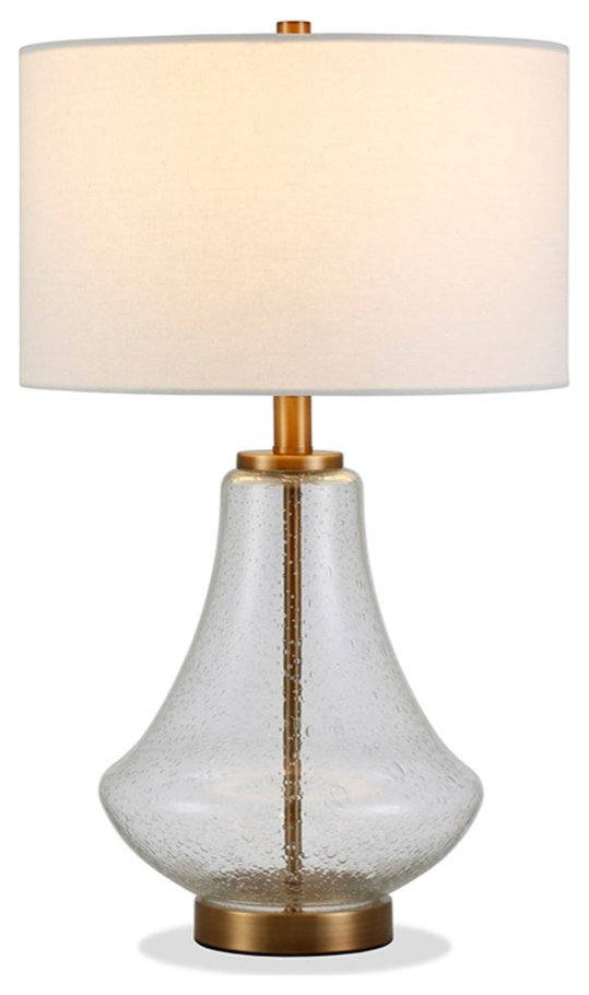 Maklaine Modern Farmhouse Table Lamp with Seeded Glass Shade in Black ...