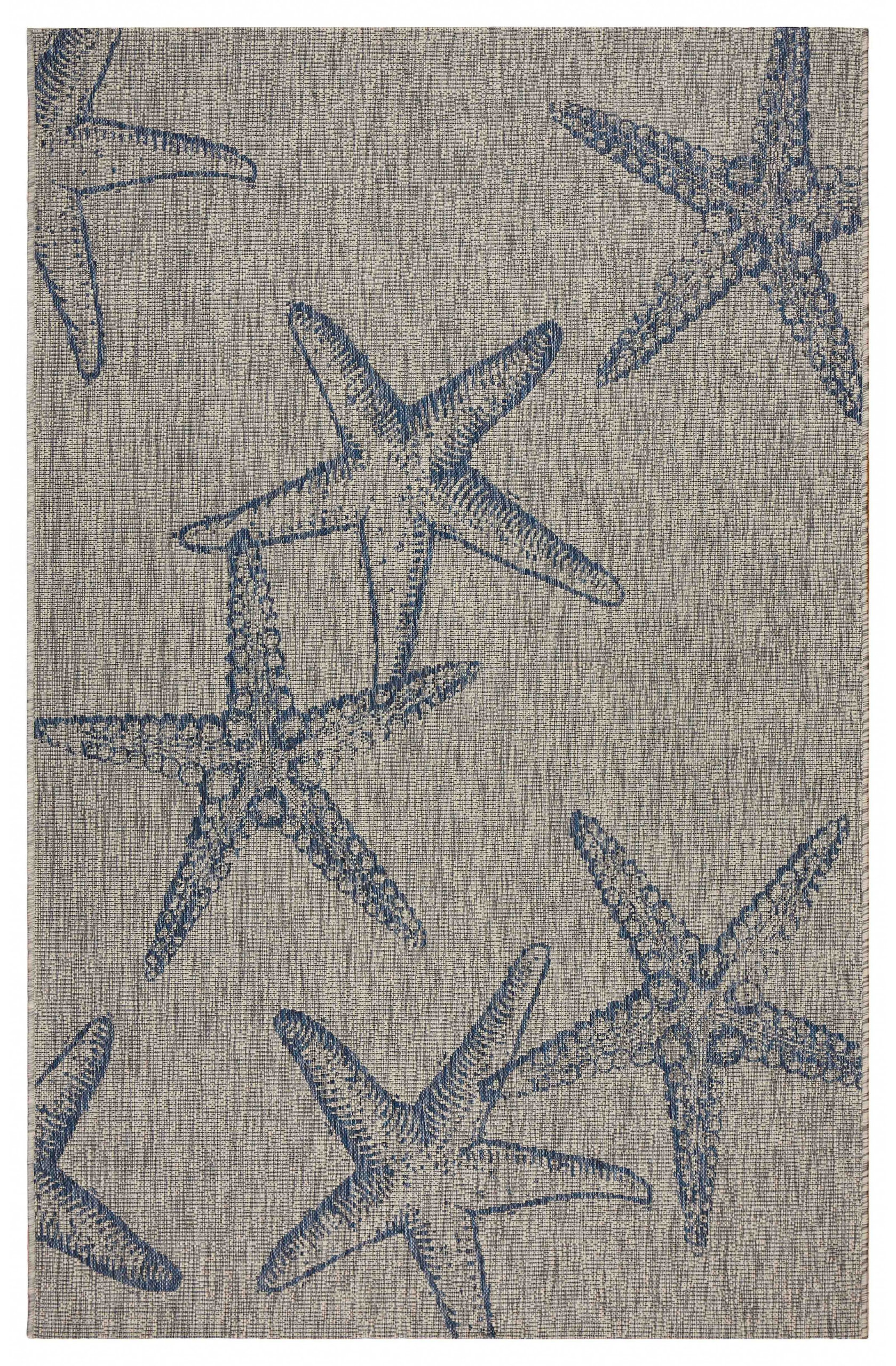 8' X 9' Blue And Gray Starfish Indoor Outdoor Area Rug - Beach Style ...