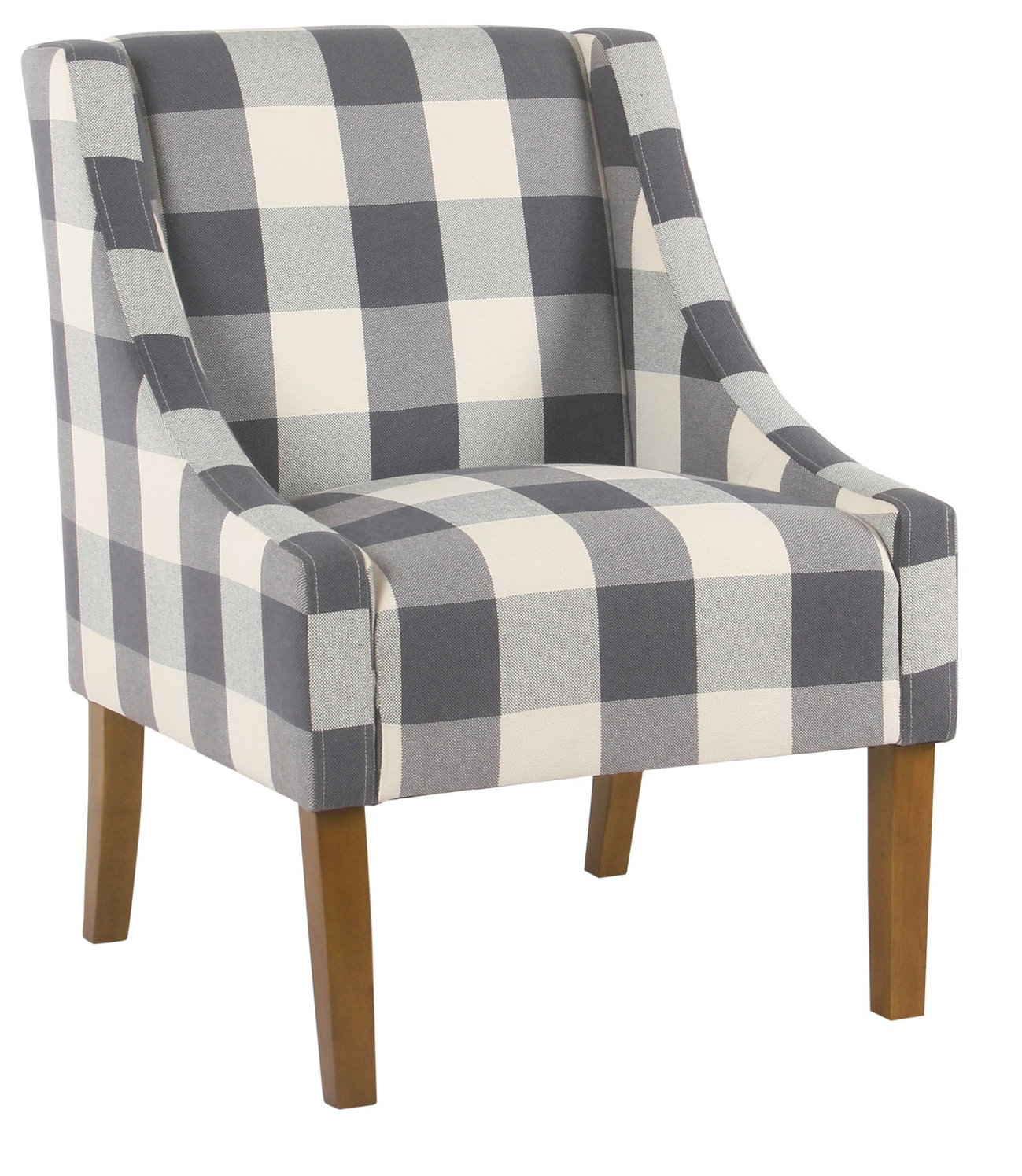 Fabric Upholstered Wooden Accent Chair with Buffalo Plaid Pattern, Blue ...