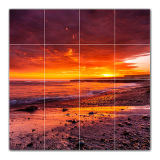Sunset Ceramic Tile Wall Mural HZ500979, 32" Wide x 32" High - Beach ...